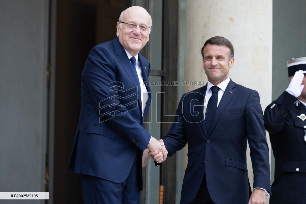 Macron Meets With Lebanese PM Najib Mikati - Paris | Imagelinkglobal ...